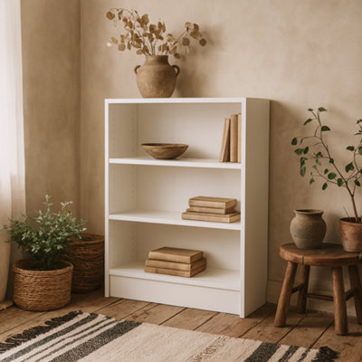 Amberfern White Wooden Low Wide Bookcase, 2 Shelves, 790 x 267 x 1072 mm