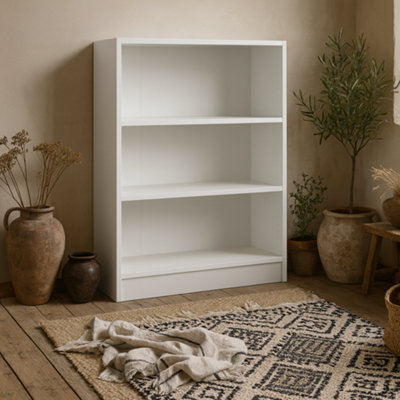 Amberfern White Wooden Low Wide Bookcase, 2 Shelves, 790 x 267 x 1072 mm