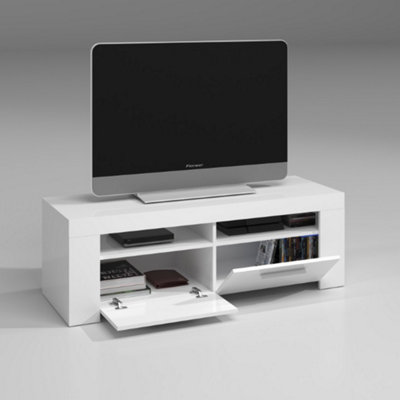 AMBIT White Dual Zone Under TV Unit - Modern Media Entertainment Cabinet - H: 43cm x W: 120cm x ...