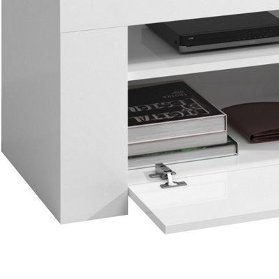 AMBIT White Dual Zone Under TV Unit - Modern Media Entertainment Cabinet - H: 43cm x W: 120cm x ...