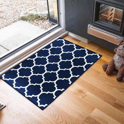 Ameha Ava Navy Moroccan Printed Rug 40x60cm, Non Slip Hypoallergenic ...