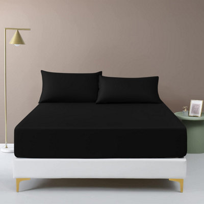 Ameha Black Fitted Sheet 40cm Extra Deep Pocket Bed Sheets Double ...