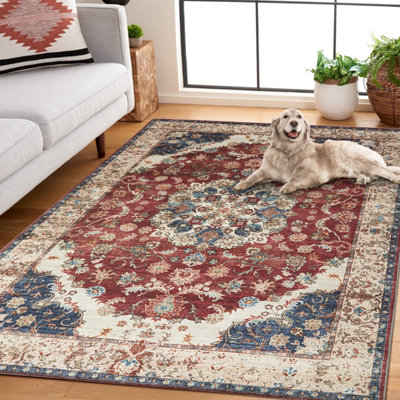 Ameha Cashmere Red Floral Rug Area Bedroom Carpet Study Room Rugs ...