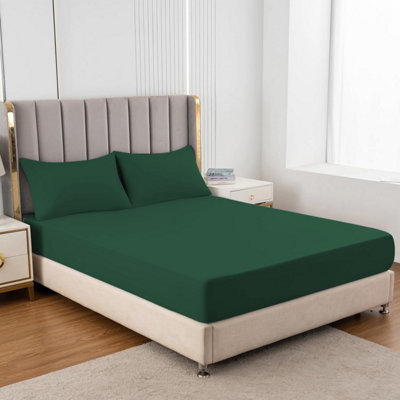 Ameha Emerald Green Fitted Sheet 40cm Extra Deep Pocket Bed Sheets ...