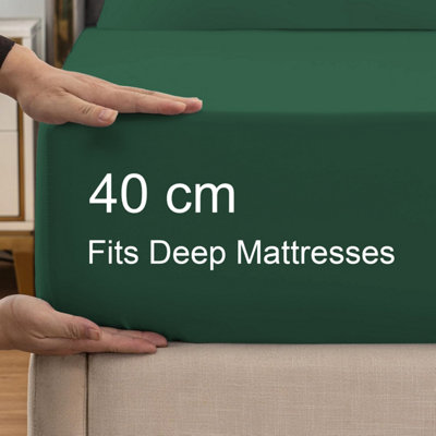 Ameha Emerald Green Fitted Sheet 40cm Extra Deep Pocket Bed Sheets ...