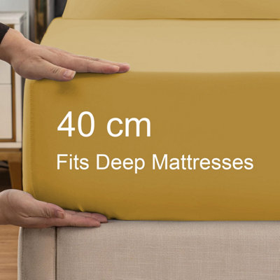 Ameha Ochre Fitted Sheet 40cm Extra Deep Pocket Bed Sheets Super King ...
