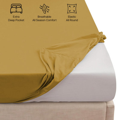 Ameha Ochre Fitted Sheet 40cm Extra Deep Pocket Bed Sheets Super King ...