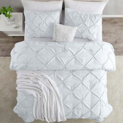 Ameha Pintuck Cotton Duvet Cover with Pillowcases Breathable Pinch ...