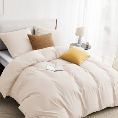 Ameha Plain 3-Piece Duvet Cream Quilt Cover Soft & Anti Allergic ...