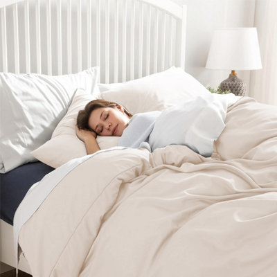 Ameha Plain 3-Piece Duvet Cream Quilt Cover Soft & Anti Allergic ...