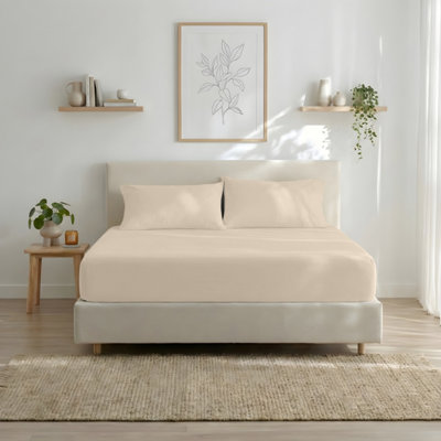 Ameha Plain Dyed Cream Fitted Sheet 30cm Extra Deep Pocket Soft Touch ...