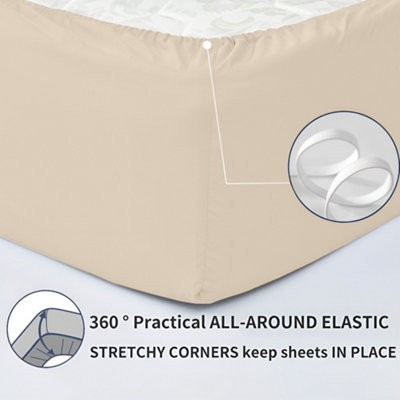 Ameha Plain Dyed Cream Fitted Sheet 30cm Extra Deep Pocket Soft Touch ...