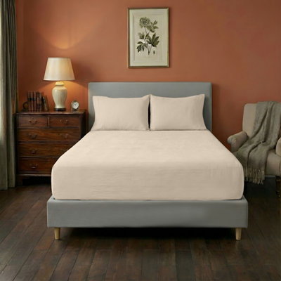 Ameha Plain Dyed Cream Fitted Sheet 30cm Extra Deep Pocket Soft Touch ...