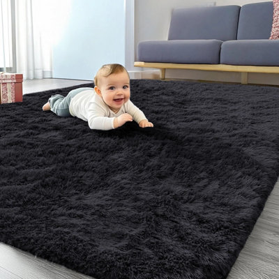 Ameha Rugs Living Room Extra Large 200X290 cm- Non Slip Modern Black ...