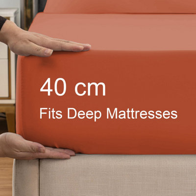 Ameha Rust Fitted Sheet 40cm Extra Deep Pocket Bed Sheets Double ...