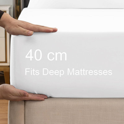Ameha White Fitted Sheet 40cm Extra Deep Pocket Bed Sheets Super King ...
