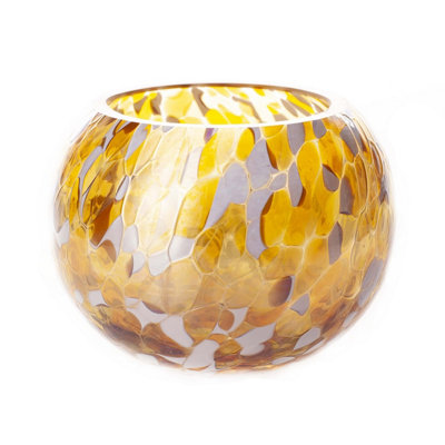 Amelia Art Glass Gold & White Globe Tealight Holder
