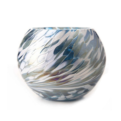 Amelia Art Glass Turquoise & White Globe Tealight Holder