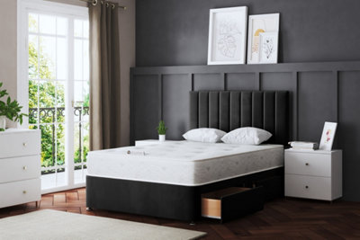 Amelia Black Upholstered Panel Divan Bed with Headboard and Two Drawers ...