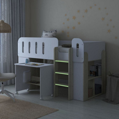 Amelia White and Pale Wood Mid Sleeper Bed - 3ft Single