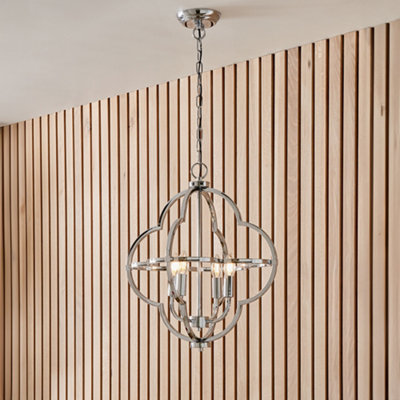 Amine Chrome Metal 4 Light Fleur De Lys Pendant