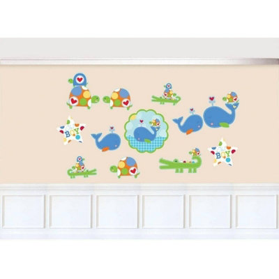 Amscan Ahoy Animals Baby Shower Decoration (Pack of 12) Blue/Green ...