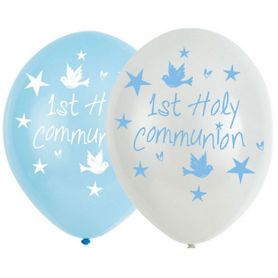 Amscan First Holy Communion Latex Balloons 11in Blue/White (6 Balloons)