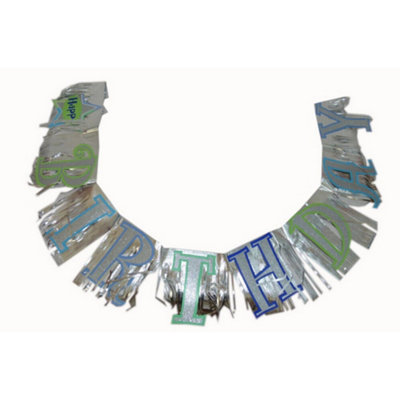 Amscan Glitter Fringe Happy Birthday Banner Silver/Green/Blue (One Size)