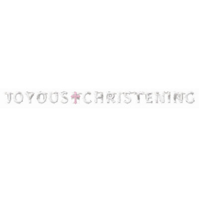 Amscan Joyous Foil Letter Christening Banner Silver/Pink (One Size ...