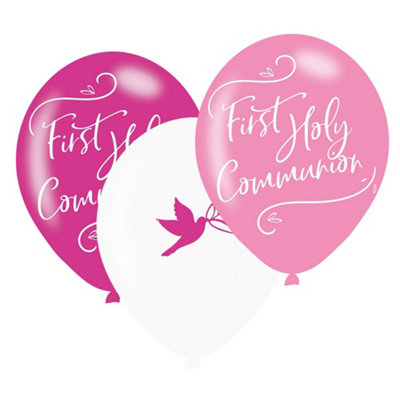Amscan Latex First Holy Communion Balloons (Pack of 6) Pink/White (One ...