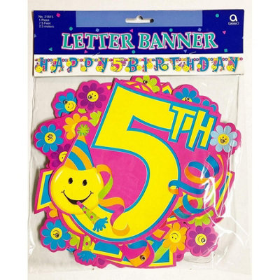 AMSCAN LETTER 5TH BIRTHDAY BANNER PINK/YELLOW/BLUE (ONE SIZE)