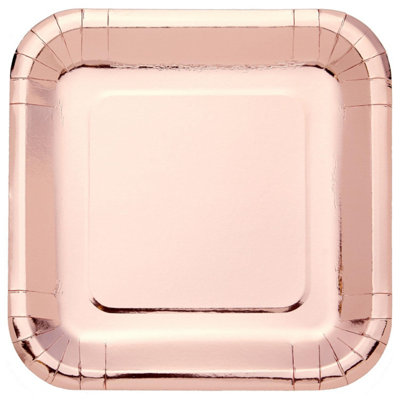 Amscan Metallic Square Party Plates (Pack of 8) Rose Gold (One Size ...