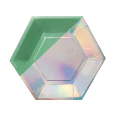 Amscan Paper Iridescent Hexagon Dessert Plate (Pack of 8) Multicoloured ...