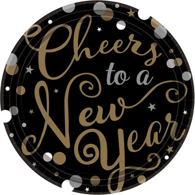 Amscan Paper New Years Eve Party Plates (Pack of 18) Black/White/Gold ...