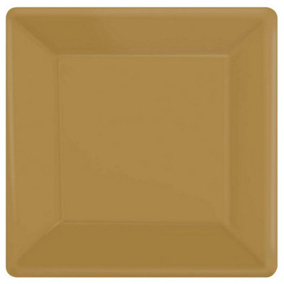 Amscan Paper Square Party Plates (Pack of 20) Gold (One Size) | DIY at B&Q