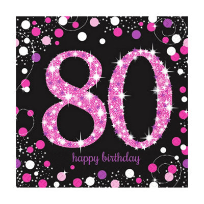 Amscan Pink 80th Birthday Celebration Lunch Napkins (Pack Of 16) Pink ...