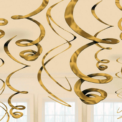Amscan Plastic Swirls Decorations (Pack Of 12) Gold (One Size)