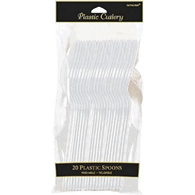 Amscan Premium Plastic Party Spoon (Pack of 20) White (One Size)