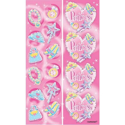 Amscan Princess Sticker Sheet (Pack of 8) Pink (One Size)