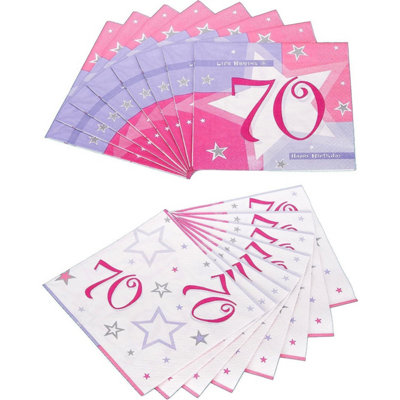Amscan Shimmer 70th Napkins (Pack of 16) Pink/White (One Size)