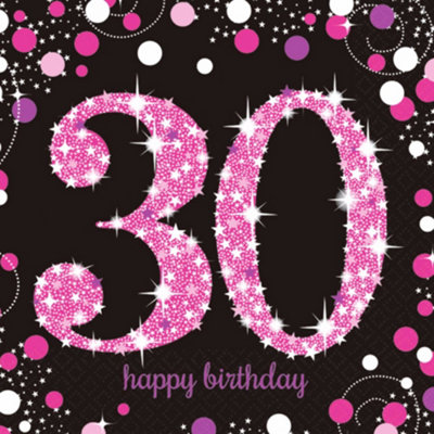 Amscan Sparkling Celebration 30th Birthday Napkins (Pack of 16) Black ...
