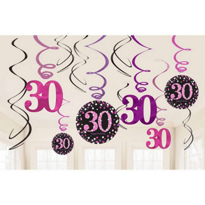 Amscan Sparkling Pink 30th Birthday Swirls Decorations (Pack Of 12 ...