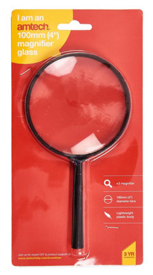 Amtech S2915 Magnifying Glass, 100mm Diameter 4 inch, 3x Magnifying ...