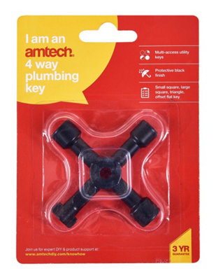 Amtech S4600 4-Way Plumbing Key, Multi-functional Utility Key, Radiator ...