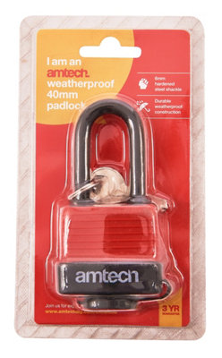 Amtech T0760 40mm Long Shackle Weatherproof Padlock, Outdoor Padlock, 4 ...