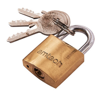 Amtech T0900C 25mm Solid Brass Padlock, Small Padlock with Keys for ...