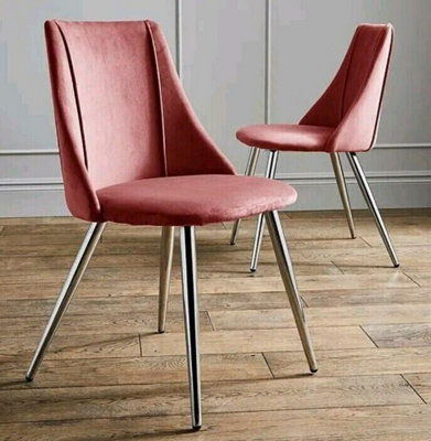 ANAIS Set of Two Pink upholstered Velvet Dining Chairs with Tapered ...