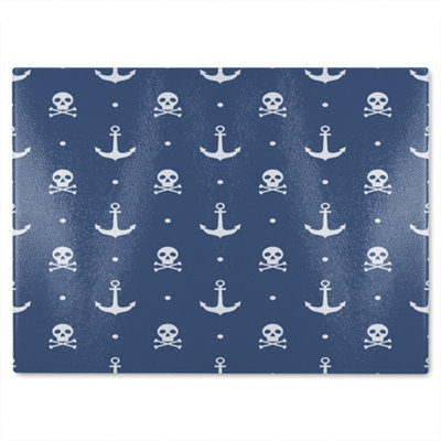 Anchor With Skull & Bones Glass Chopping Board