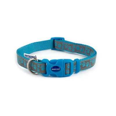 Ancol Patterned Collection Comfortable Safe Reflective Paw Blue Collar ...