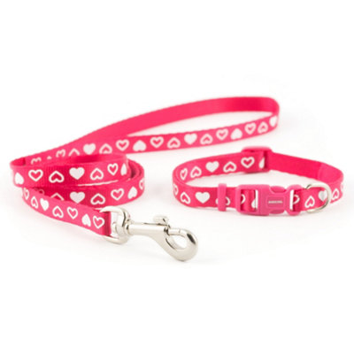 Ancol Small Bite Heart Raspberry Collar Lead Set Pet Leash Training ...